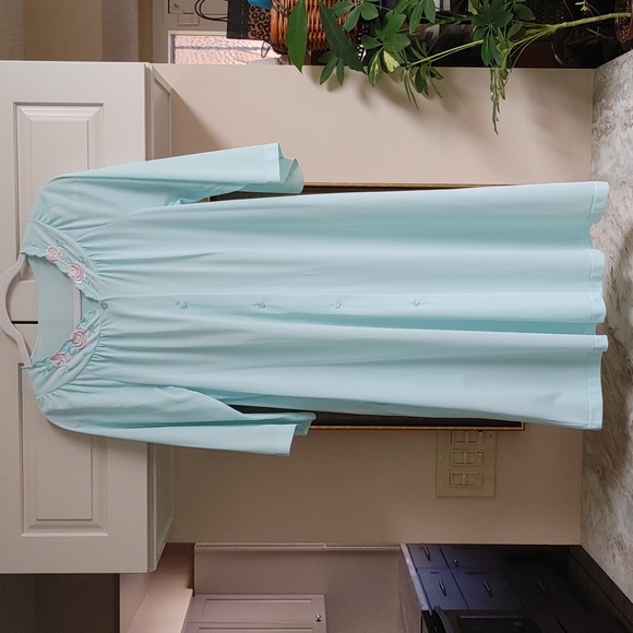 Vintage | Intimates & Sleepwear | Vintage Aqua Nylon Button Down Robe ...